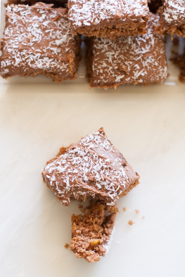 Coconut Chocolate Squares with Chocolate Glaze